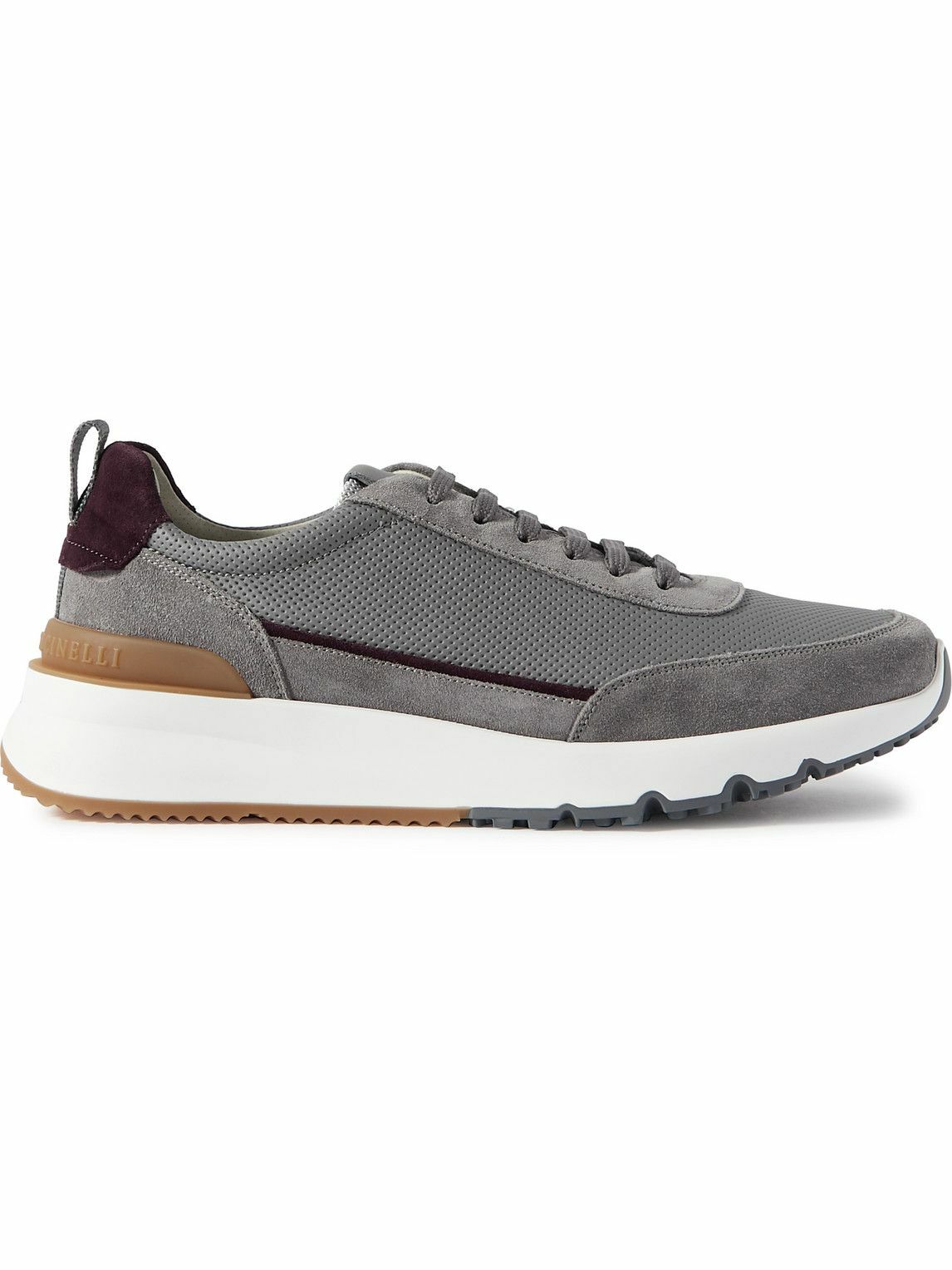 Brunello Cucinelli - Perforated Leather and Suede Sneakers - Gray ...