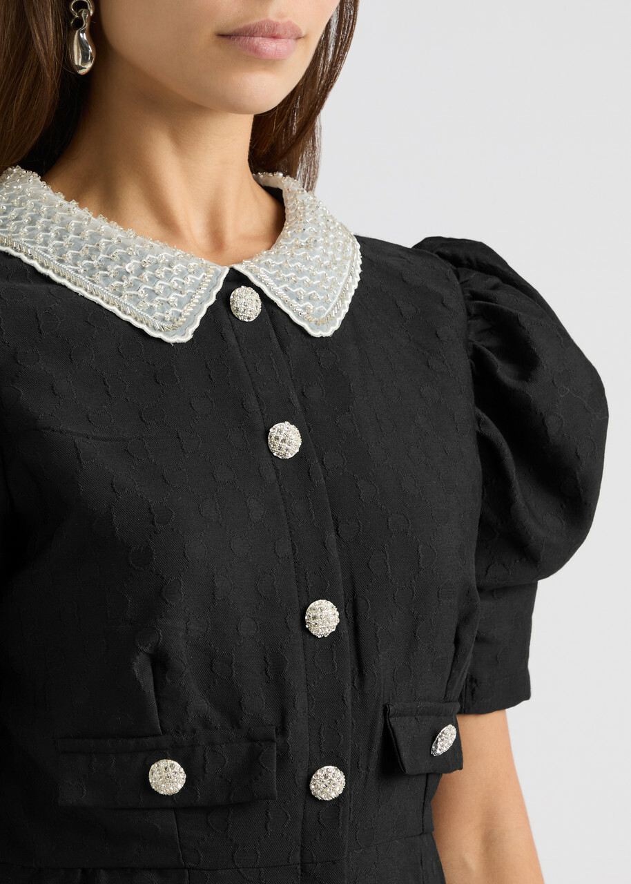 Sister Jane Dallas Heart-jacquard Twill Mini Dress Black Sister Jane