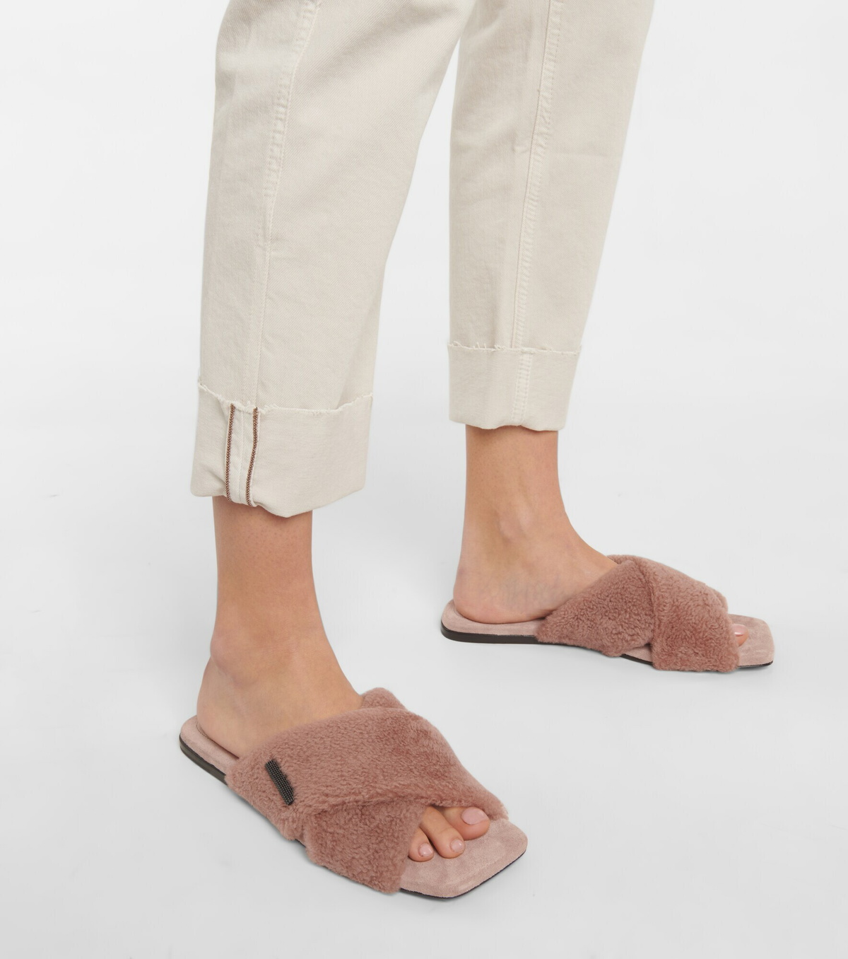 Brunello Cucinelli - Embellished shearling slides Brunello Cucinelli