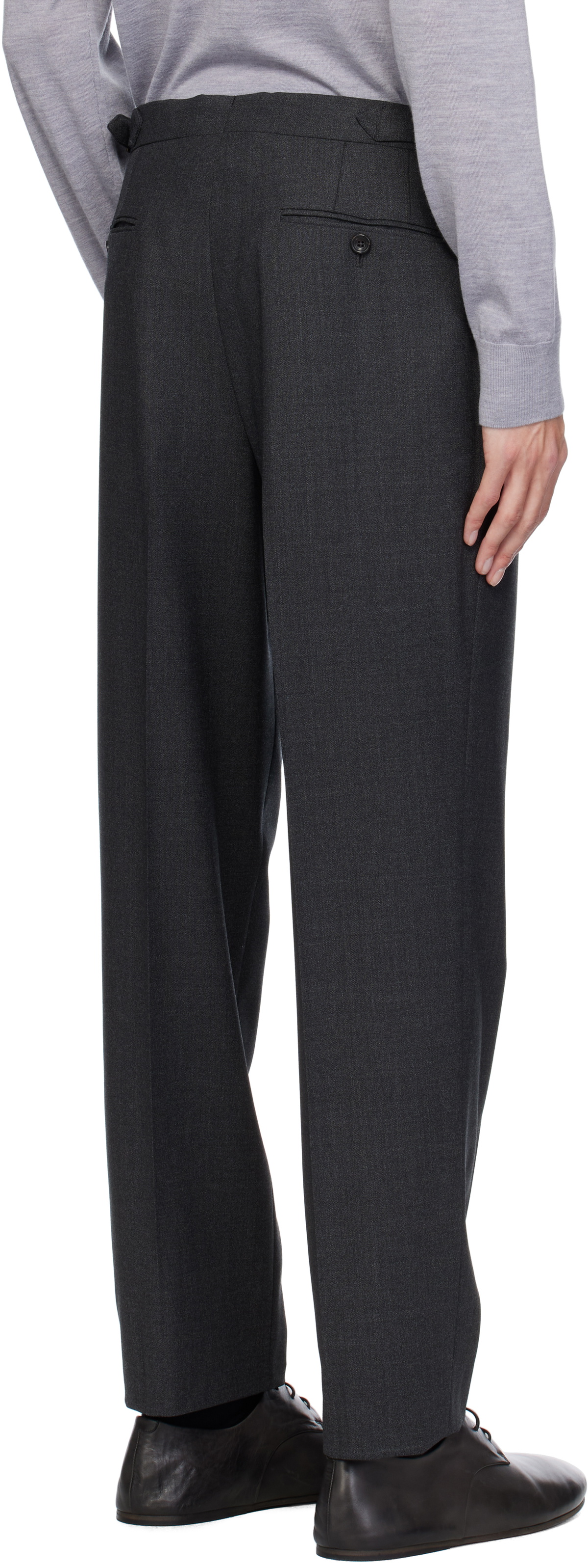 Drake's Gray Tropical Wool Single Pleat Trousers Drake's