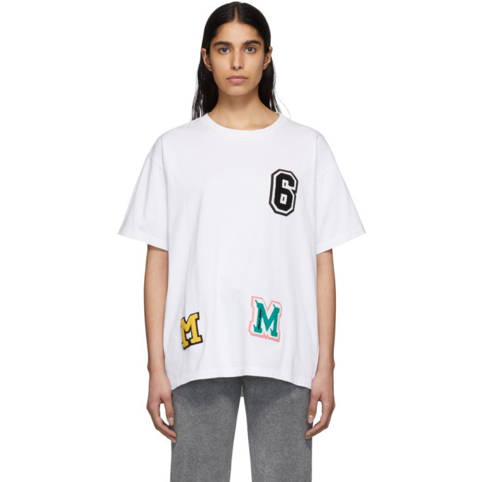 MM6 Maison Margiela White Logo Patchwork T-Shirt MM6 Maison Margiela