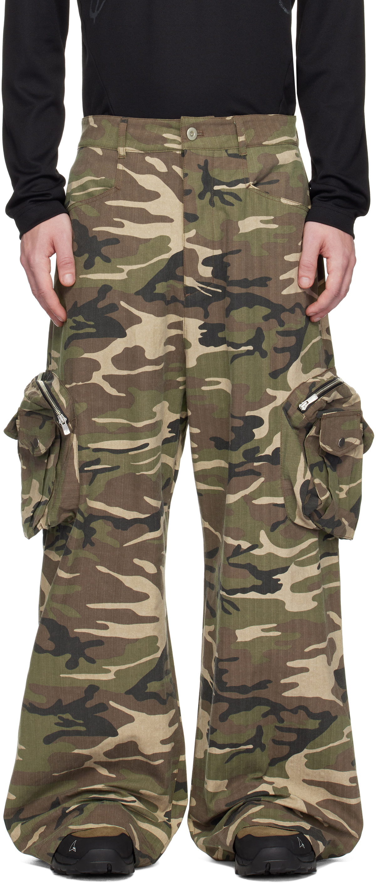 FFFPOSTALSERVICE Khaki Wide Backzip Cargo Pants FFFPOSTALSERVICE