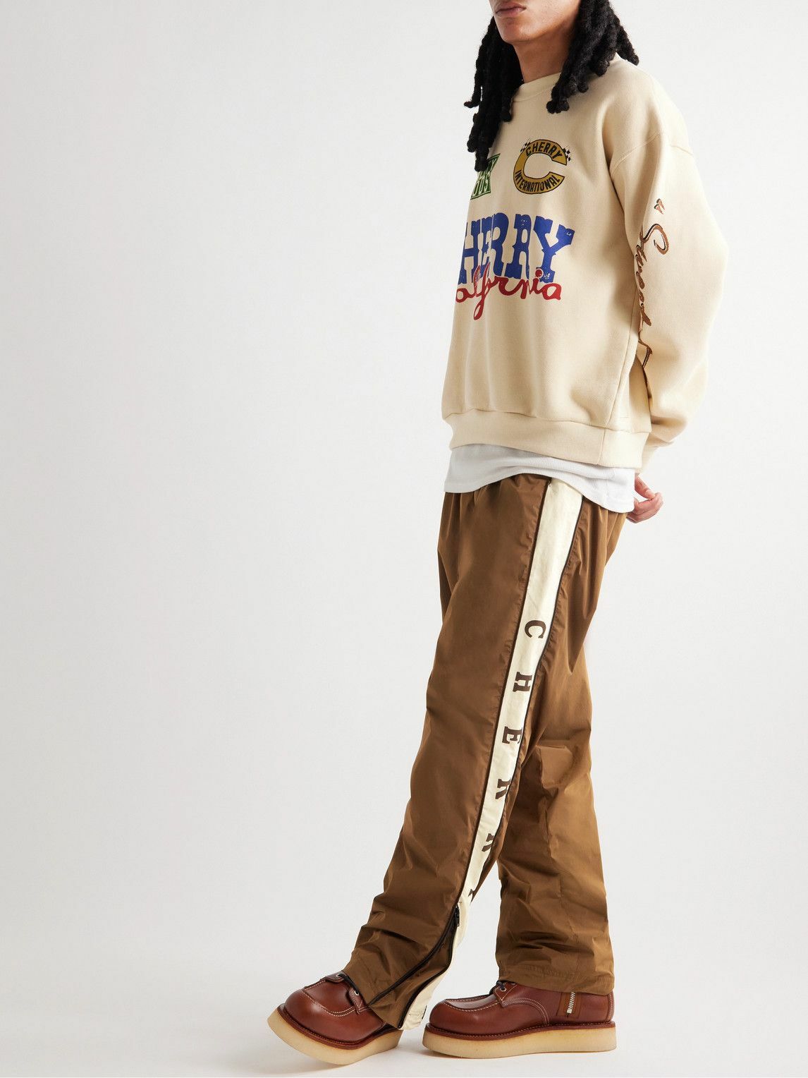 CHERRY LA - Straight-Leg Logo-Print Recycled-Shell Track Pants - Brown ...