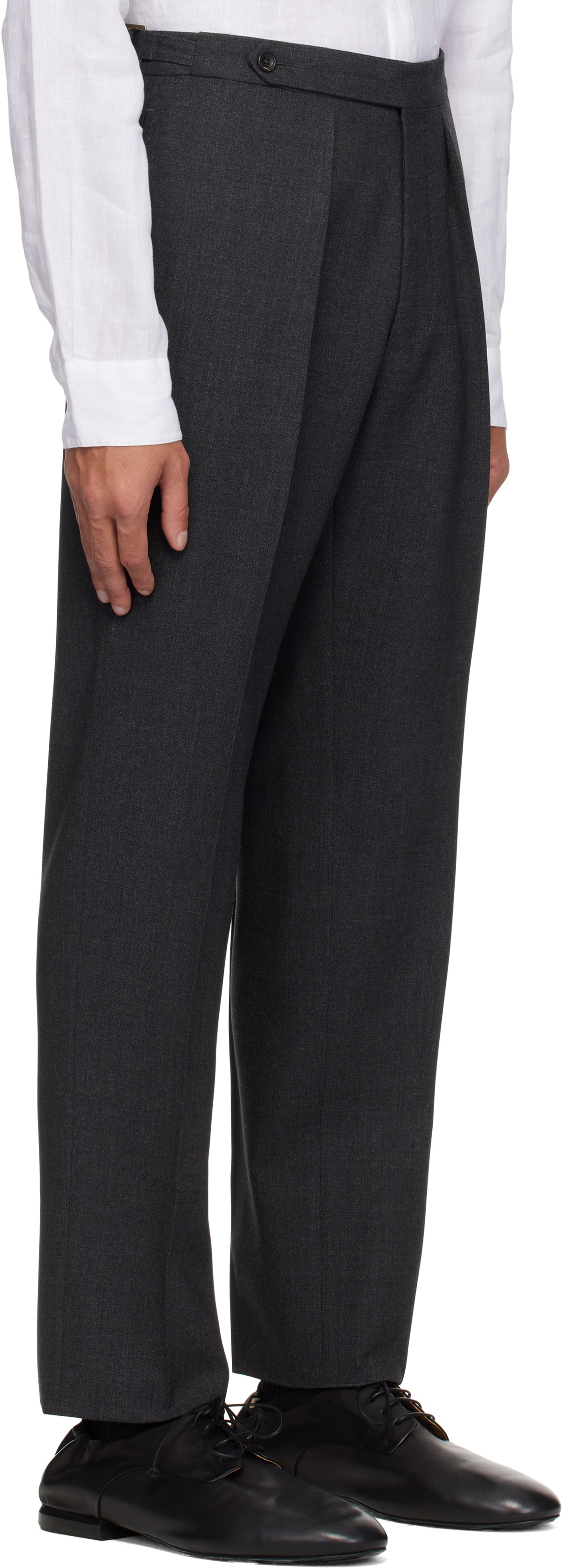 Drake's Gray Tropical Wool Single Pleat Trousers Drake's