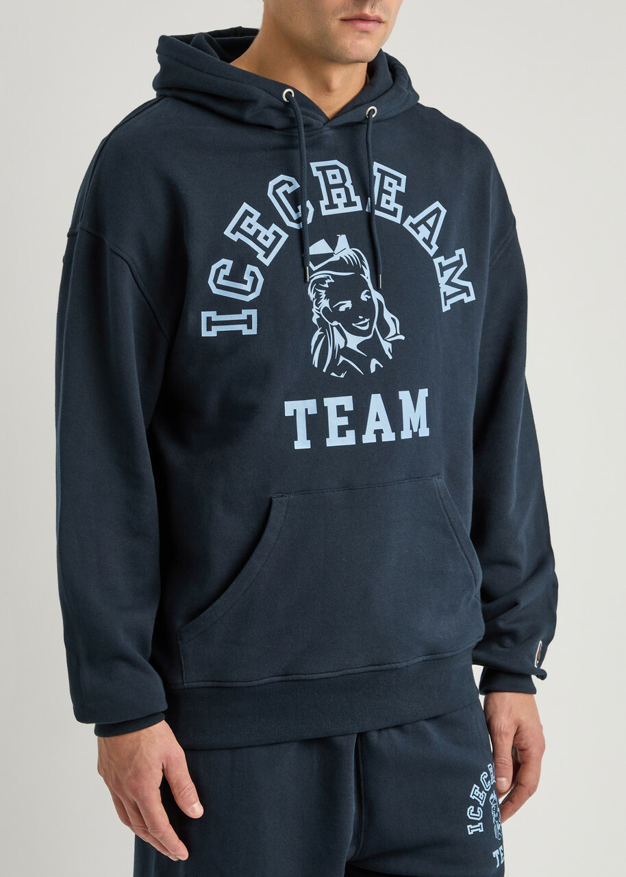 Ice Cream Team Printed Hooded Cotton Sweatshirt Navy ICECREAM