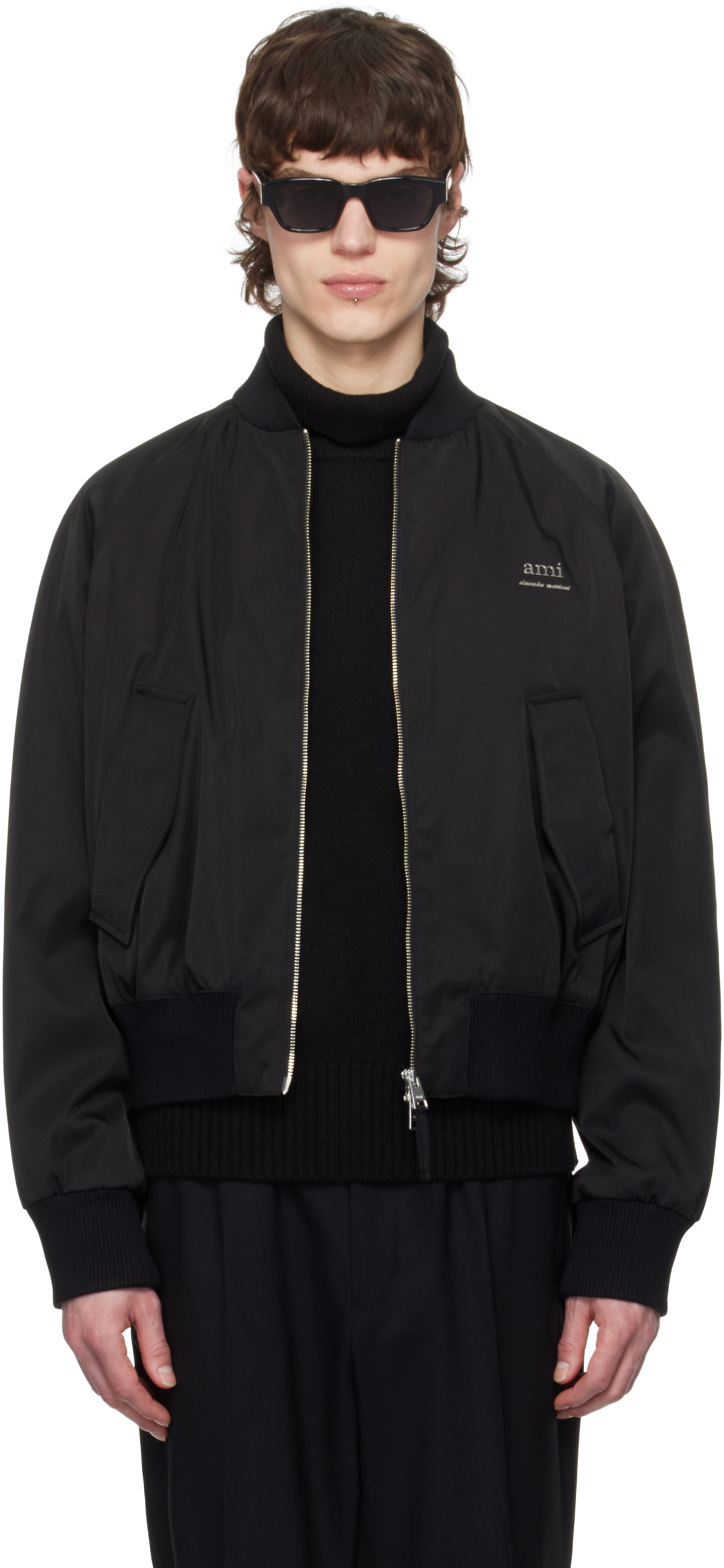 AMI Paris Black Twill Bomber Jacket AMI