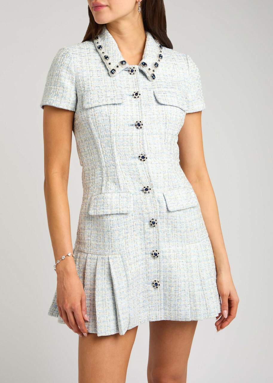 Self-portrait Embellished Metallic Tweed Mini Dress Blue Self-Portrait