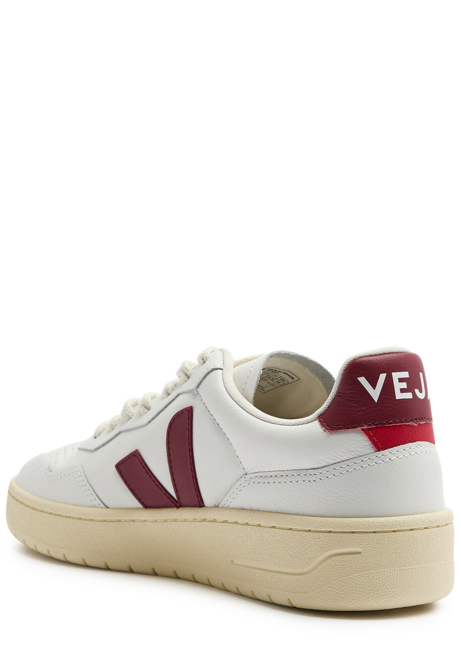 Veja V-90 Panelled Leather Sneakers White And Red VEJA