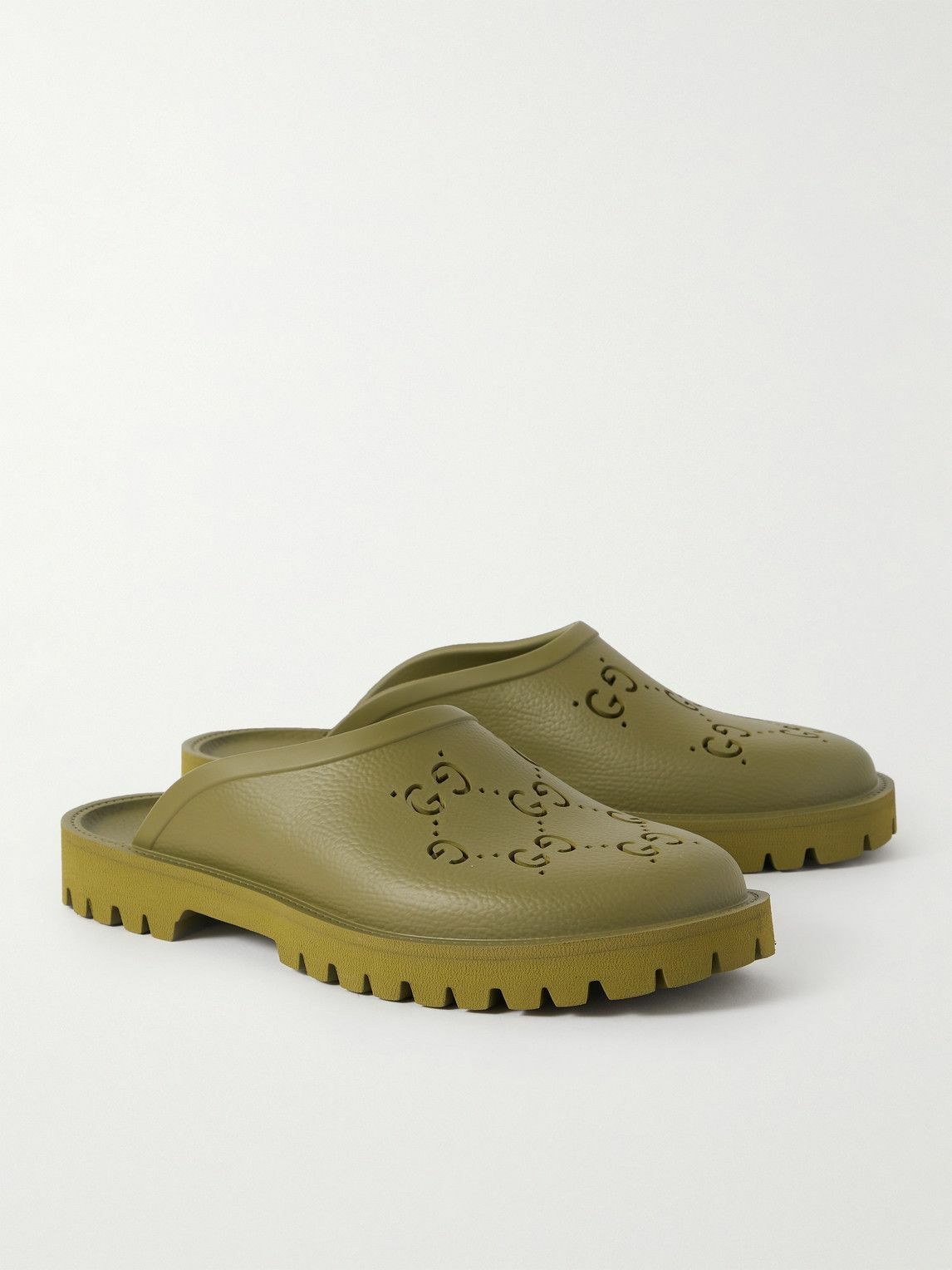 GUCCI - Logo-Perforated Rubber Clogs - Green Gucci