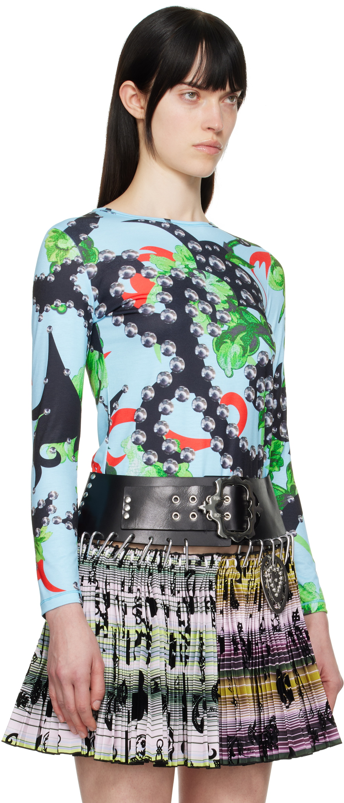 Chopova Lowena Blue Spangle Tangle Fitted Jersey T-shirt Chopova Lowena