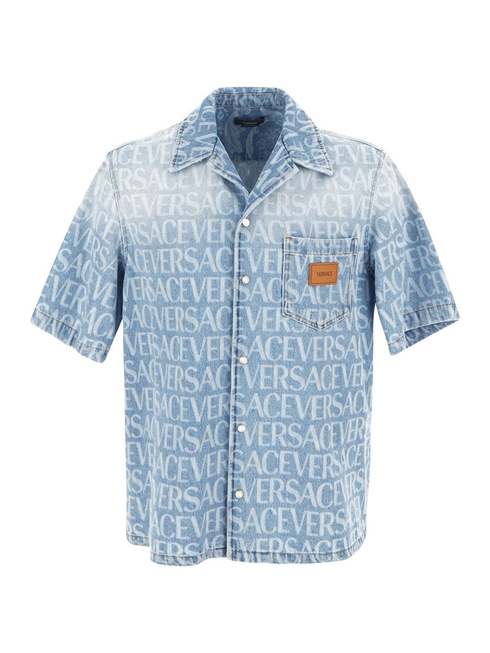 Versace Logo Laser Print Denim Shirt Versace