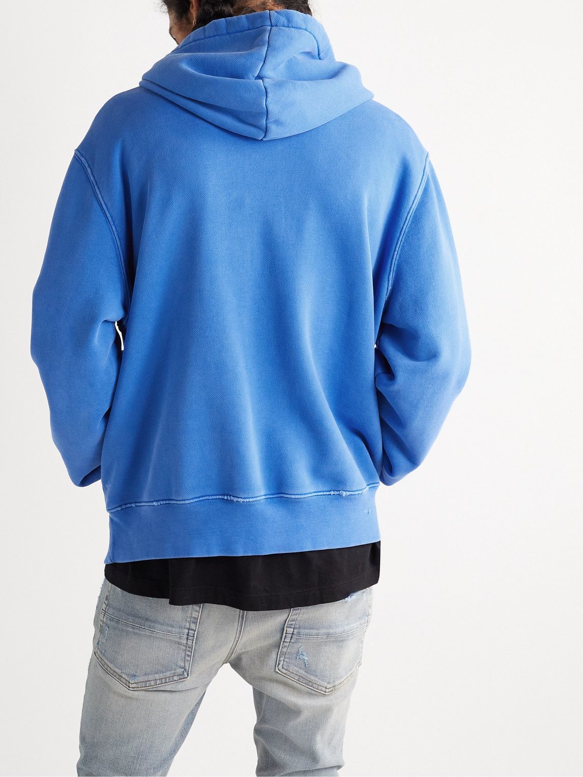 AMIRI - Logo-Appliquéd Distressed Supima Cotton-Jersey Hoodie - Blue Amiri