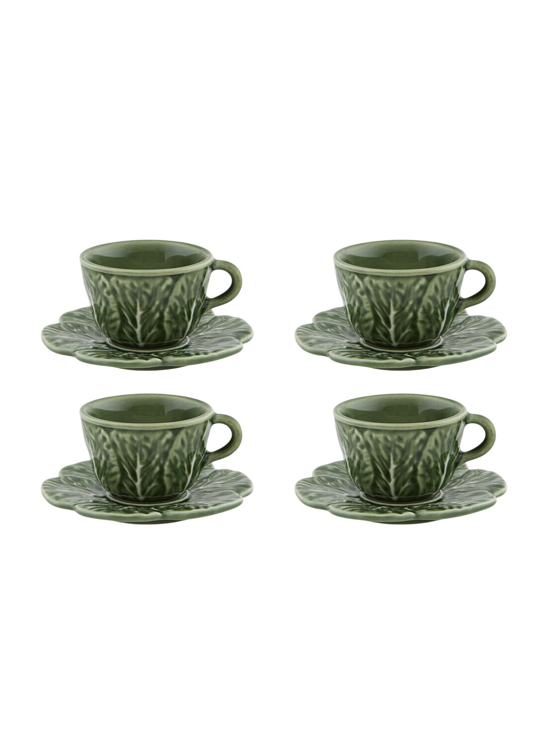 Bordallo Pinheiro Set Of Four Couve Coffee Cups And Saucers Bordallo ...