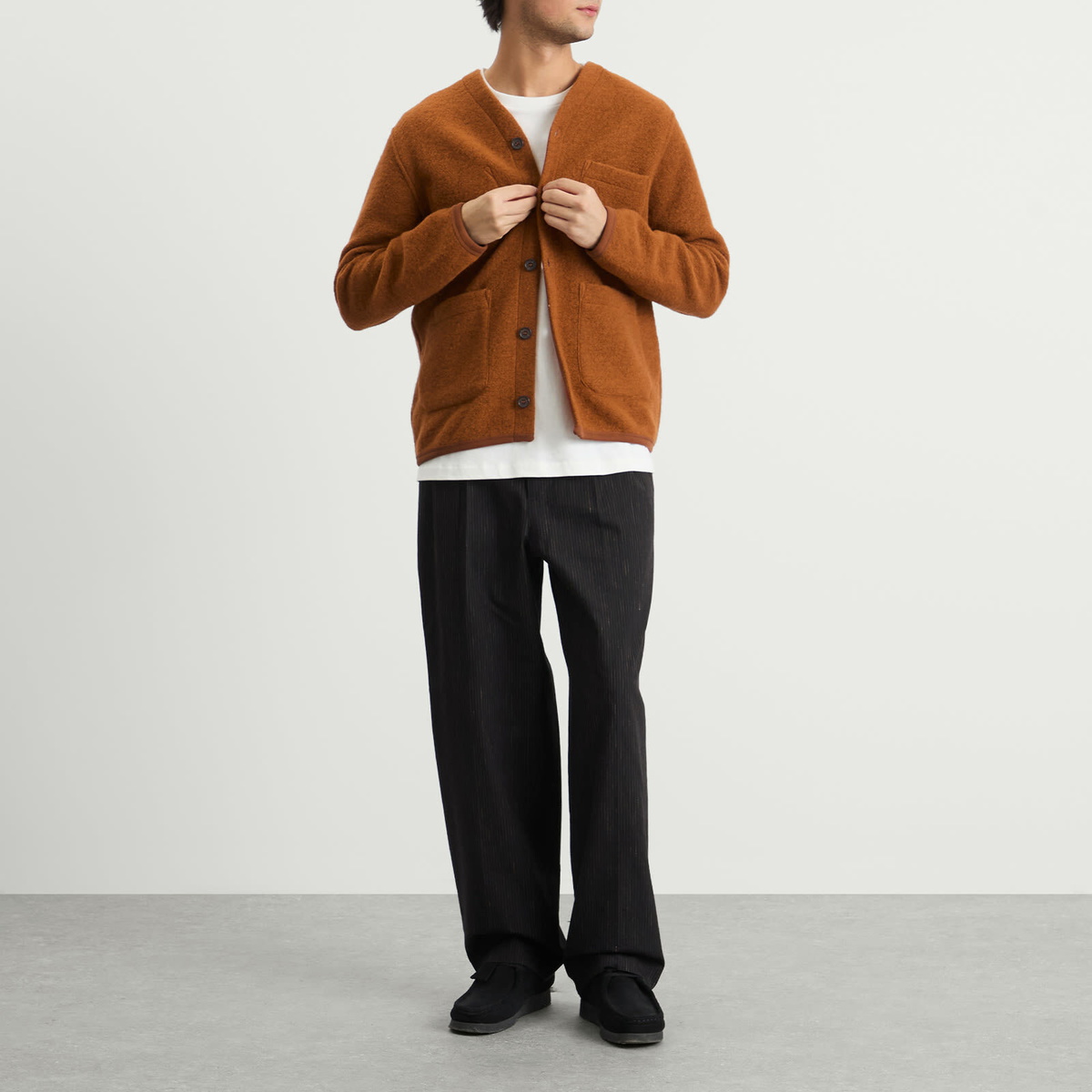 Universal Works Men's Wool Fleece Cardigan in Rust Universal Works