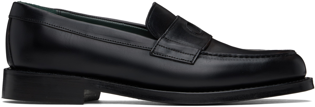 Drake's Black Leather Charles Goodyear Welted Penny Loafers Drake's