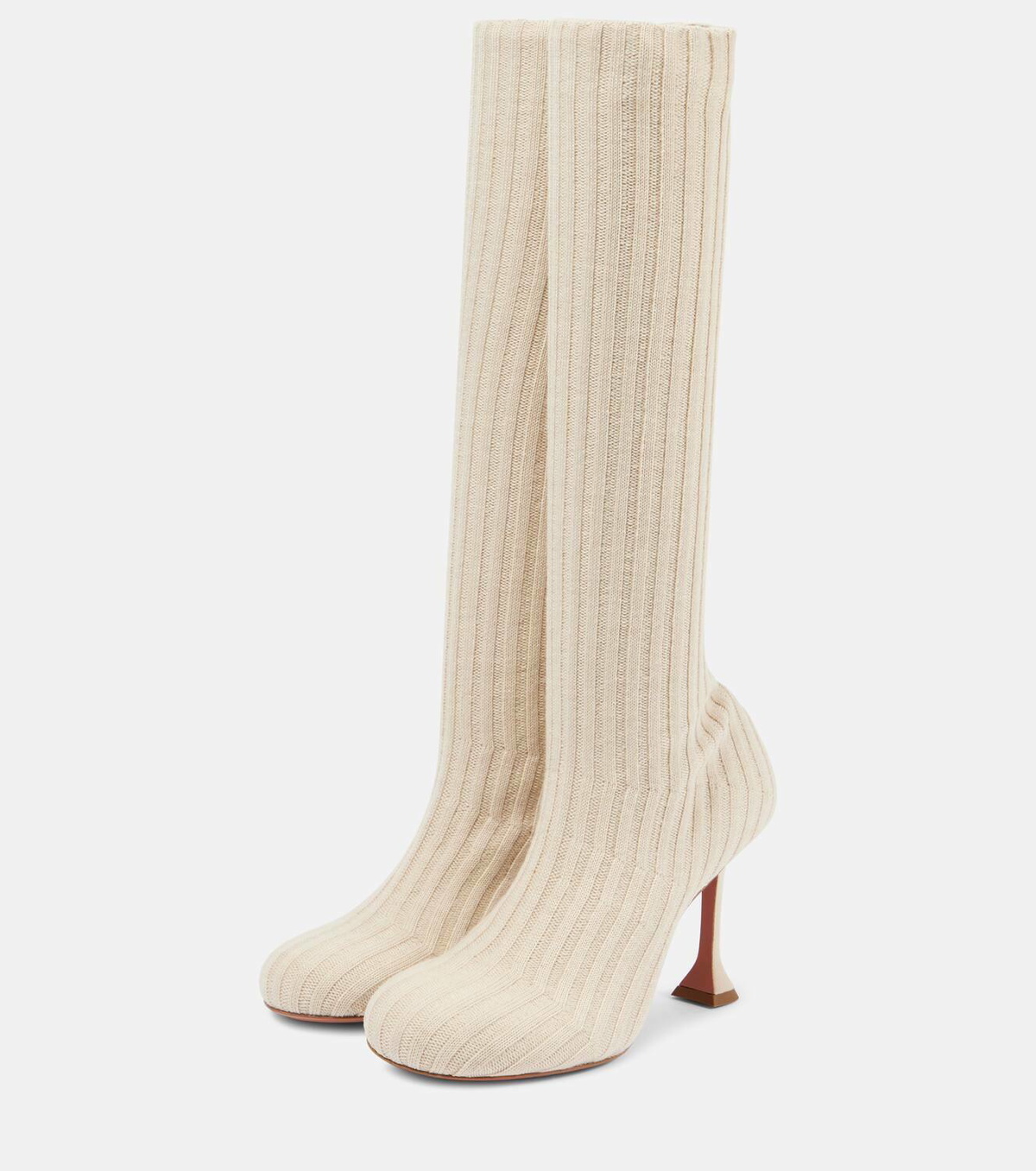 Amina Muaddi Veneda 95 stretch ribbed-knit knee boots Amina Muaddi