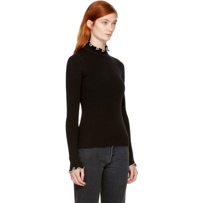 MSGM Black Ribbed Ruffle Turtleneck MSGM