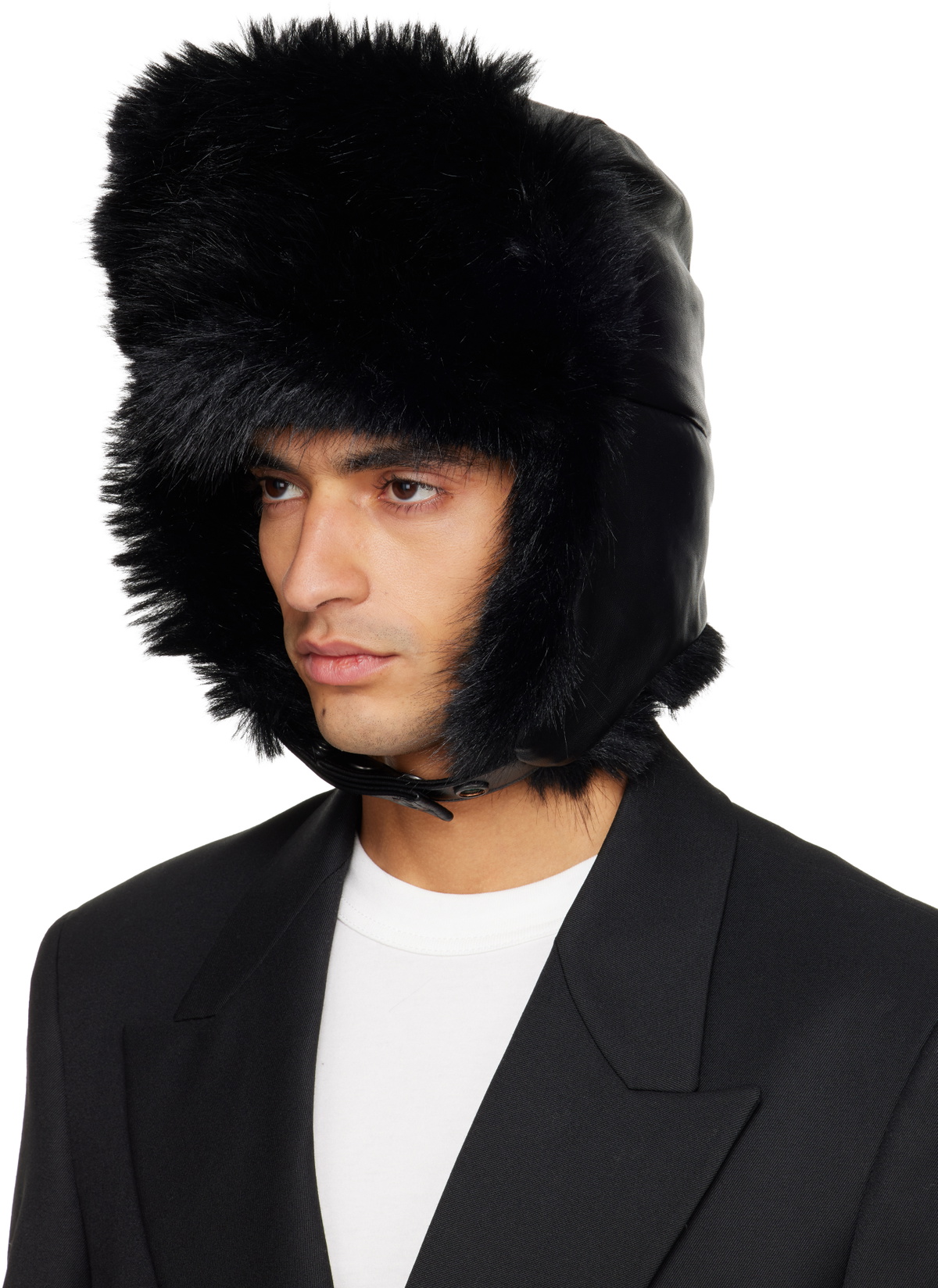VAQUERA Black Leather & Faux-Fur Trapper Hat Vaquera