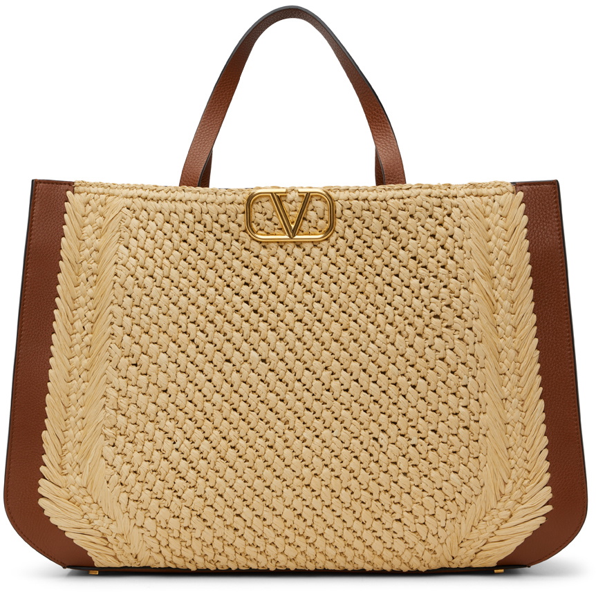 Valentino Garavani Beige VLogo Raffia Tote Valentino Garavani