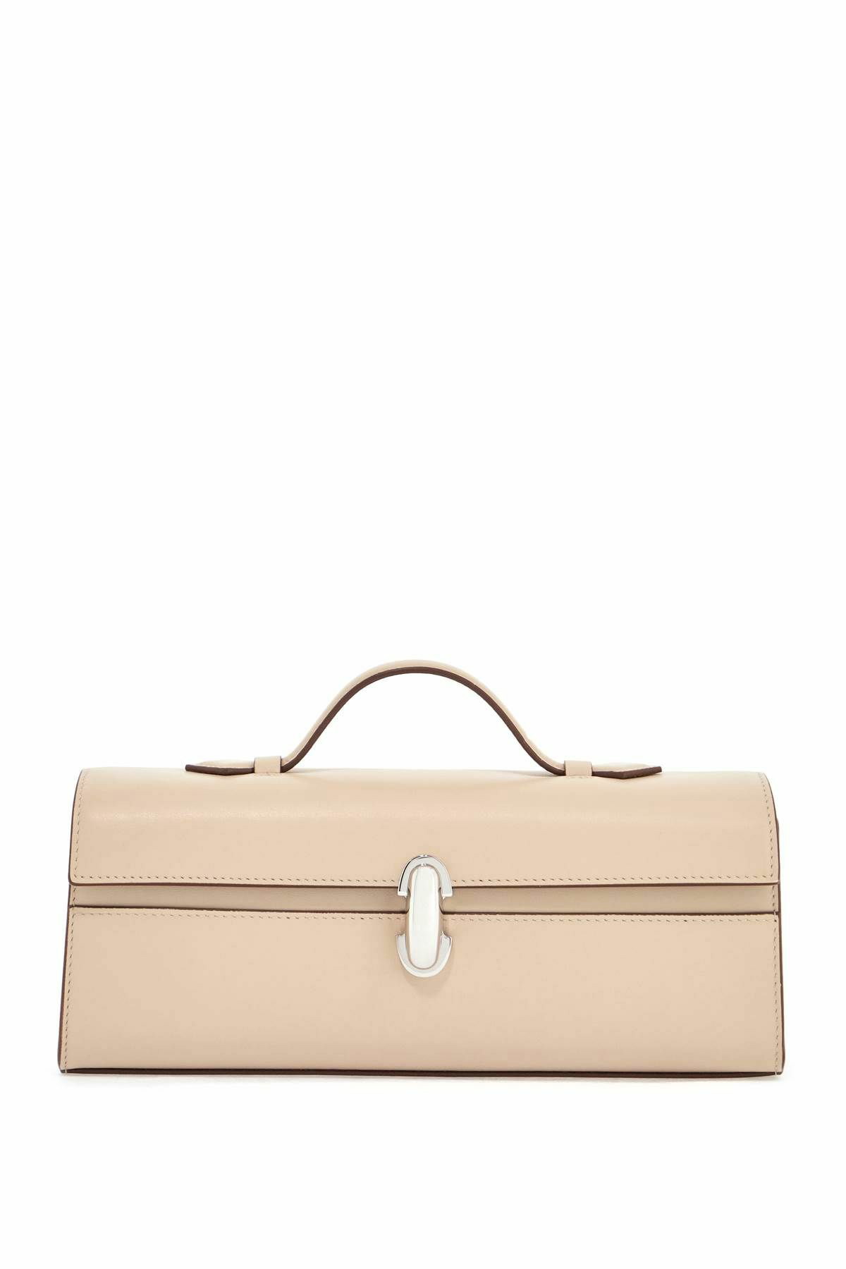 SAVETTE ivory calfskin slim pouch with metal closure and handle Neutro ...