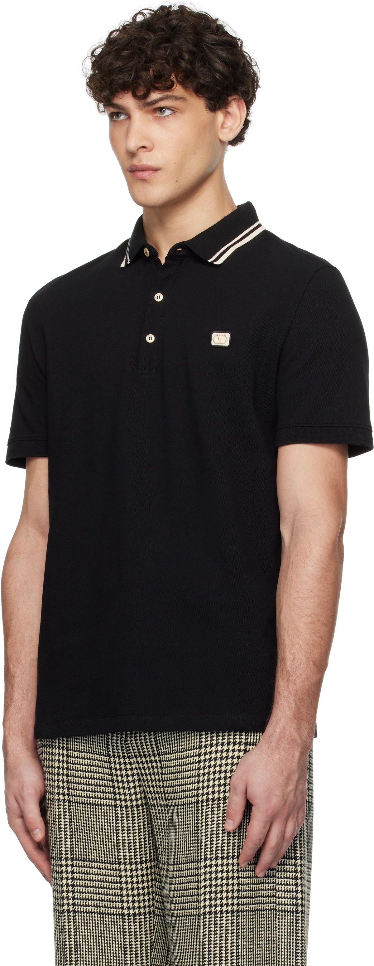 Valentino Black Cotton Piqué Vlogo Patch Polo Valentino