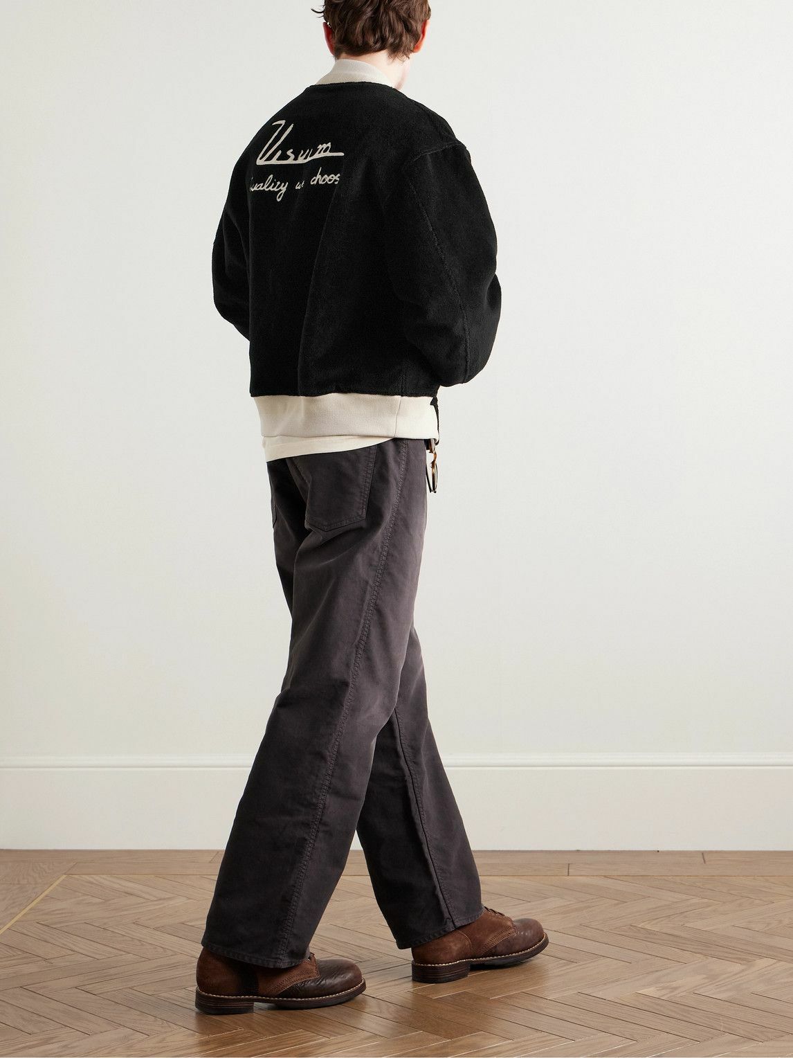 Visvim - Reversible Embroidered Wool-Fleece and Silk-Satin Bomber Jacket - Black Visvim