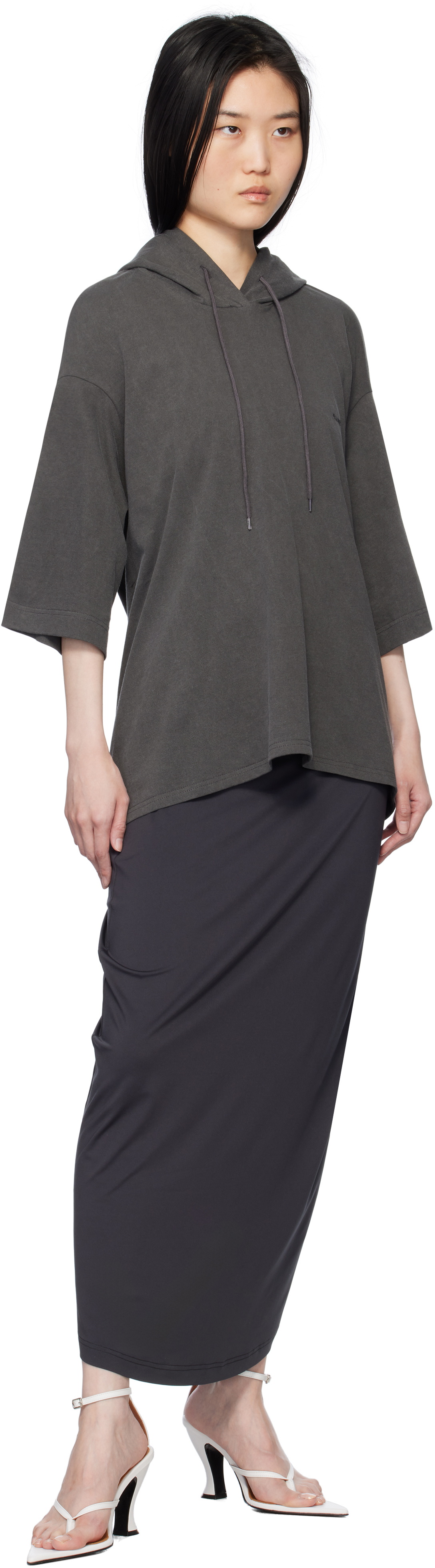 Pushbutton Gray Square Half Sleeve Hoodie Pushbutton