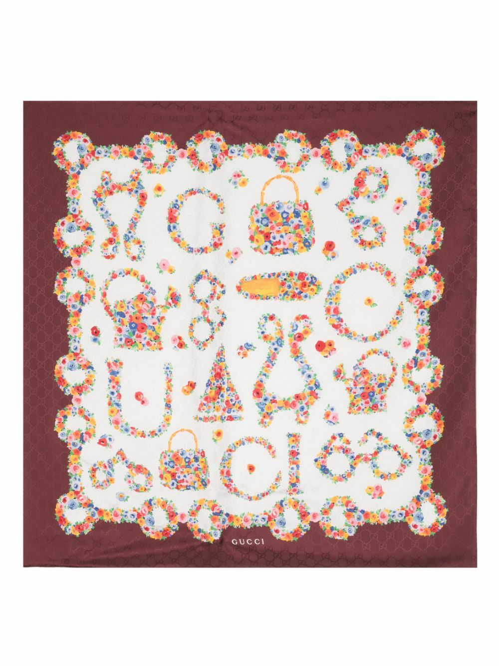 Gucci Red GG-Jacquard Floral Silk Scarf Gucci