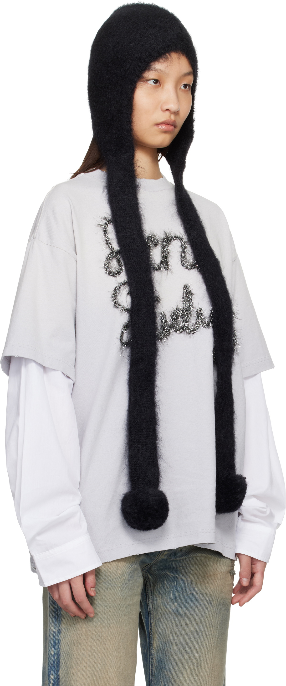 Acne Studios Black Mohair Earflap Hood Acne Studios