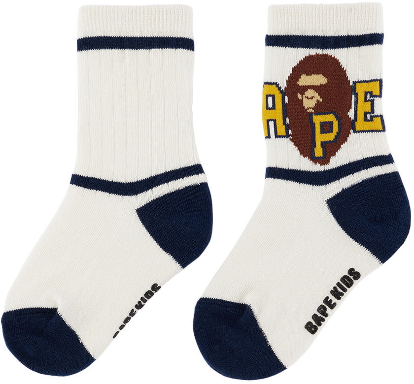 BAPE Kids White Striped Ape Head Socks A Bathing Ape