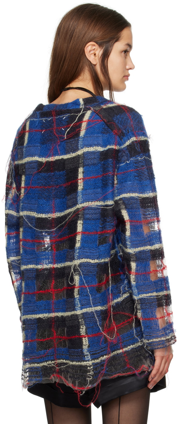 Maison Margiela Blue & Red Distressed Cardigan Maison Margiela
