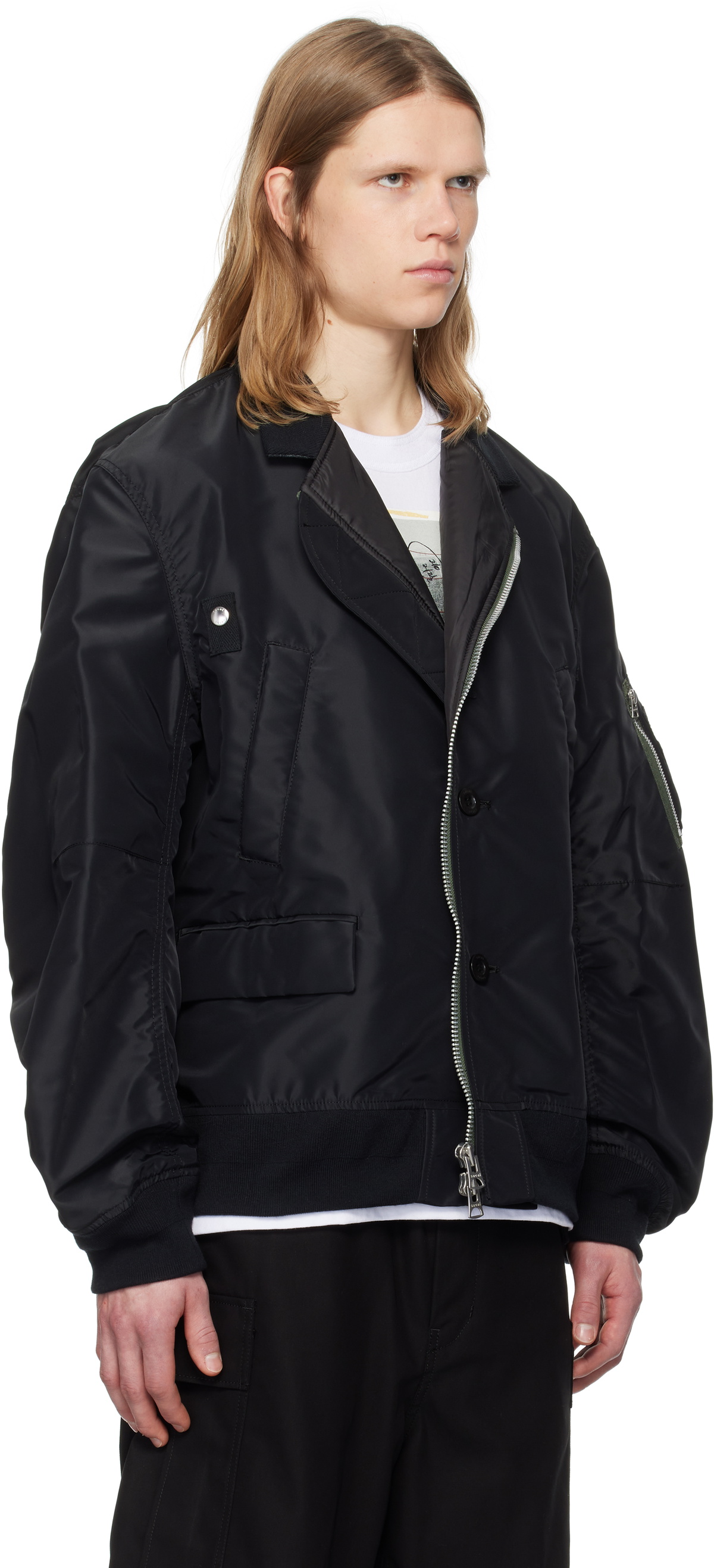 sacai Black Nylon Twill Bomber Jacket Sacai