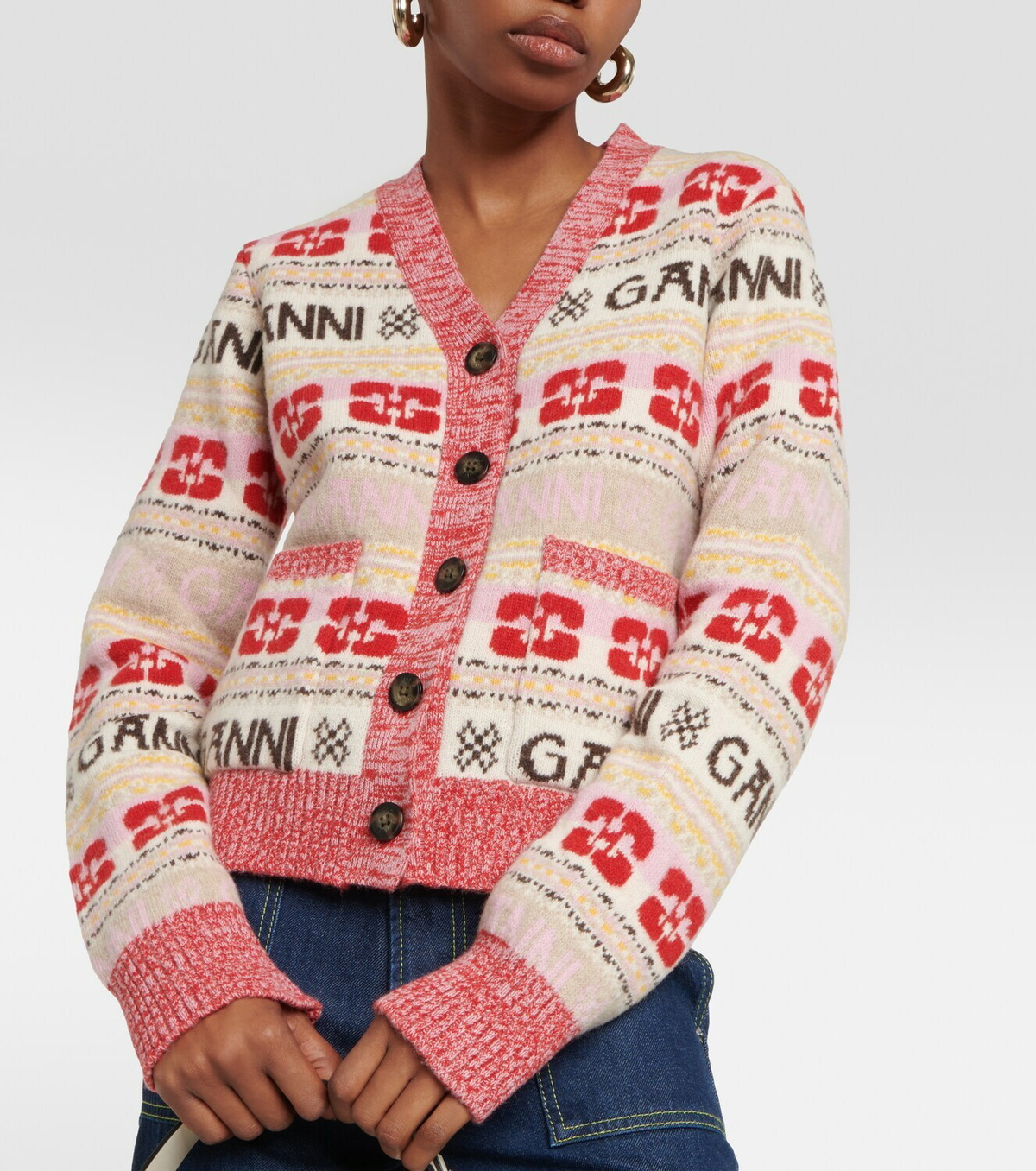 Ganni Embroidered wool-blend cardigan GANNI