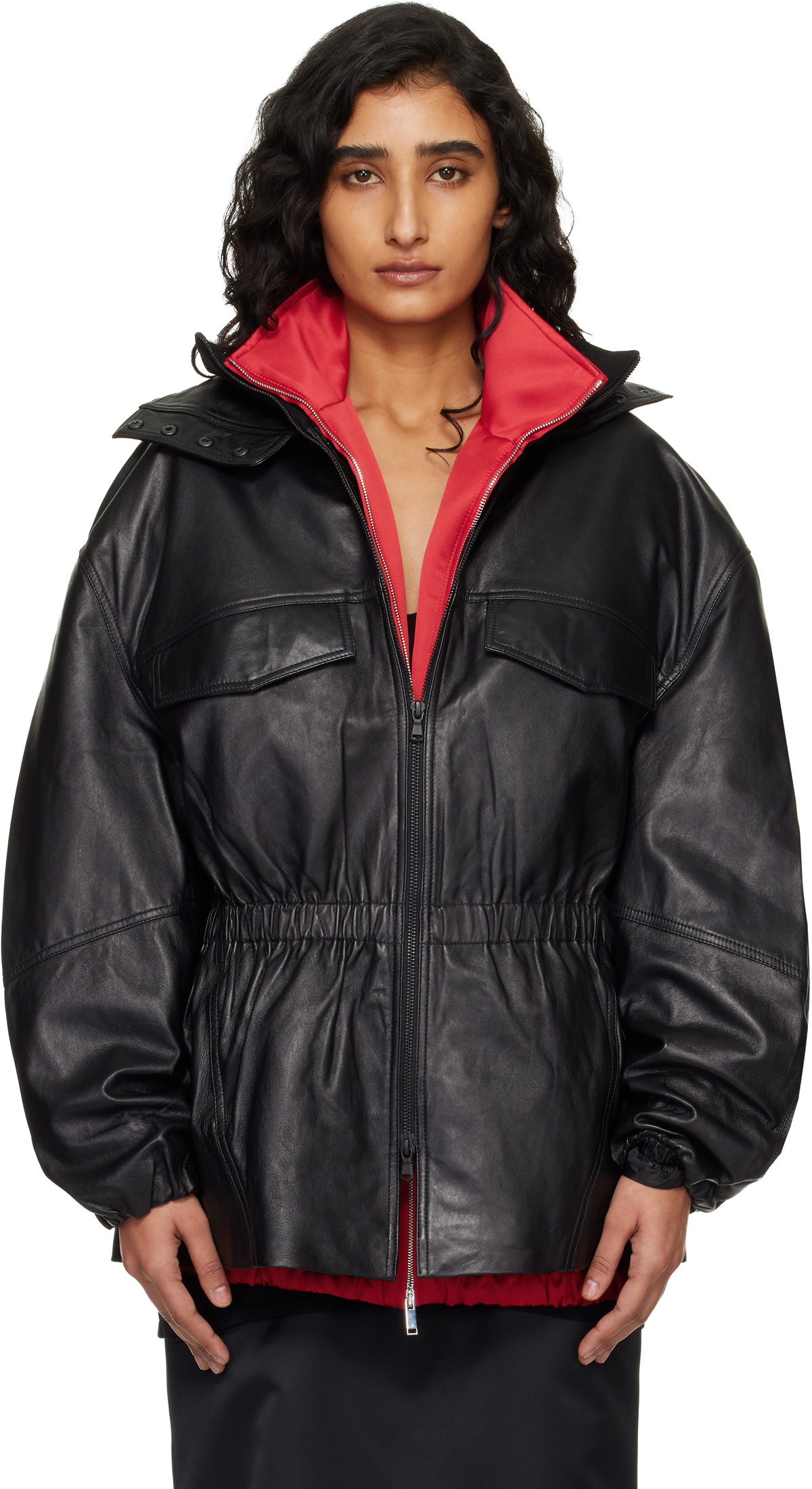 The Frankie Shop Black Carnaby Funnel Neck Leather Jacket The Frankie Shop