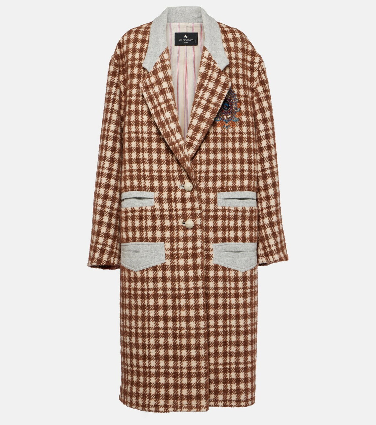 Etro Embroidered houndstooth wool-blend coat Etro