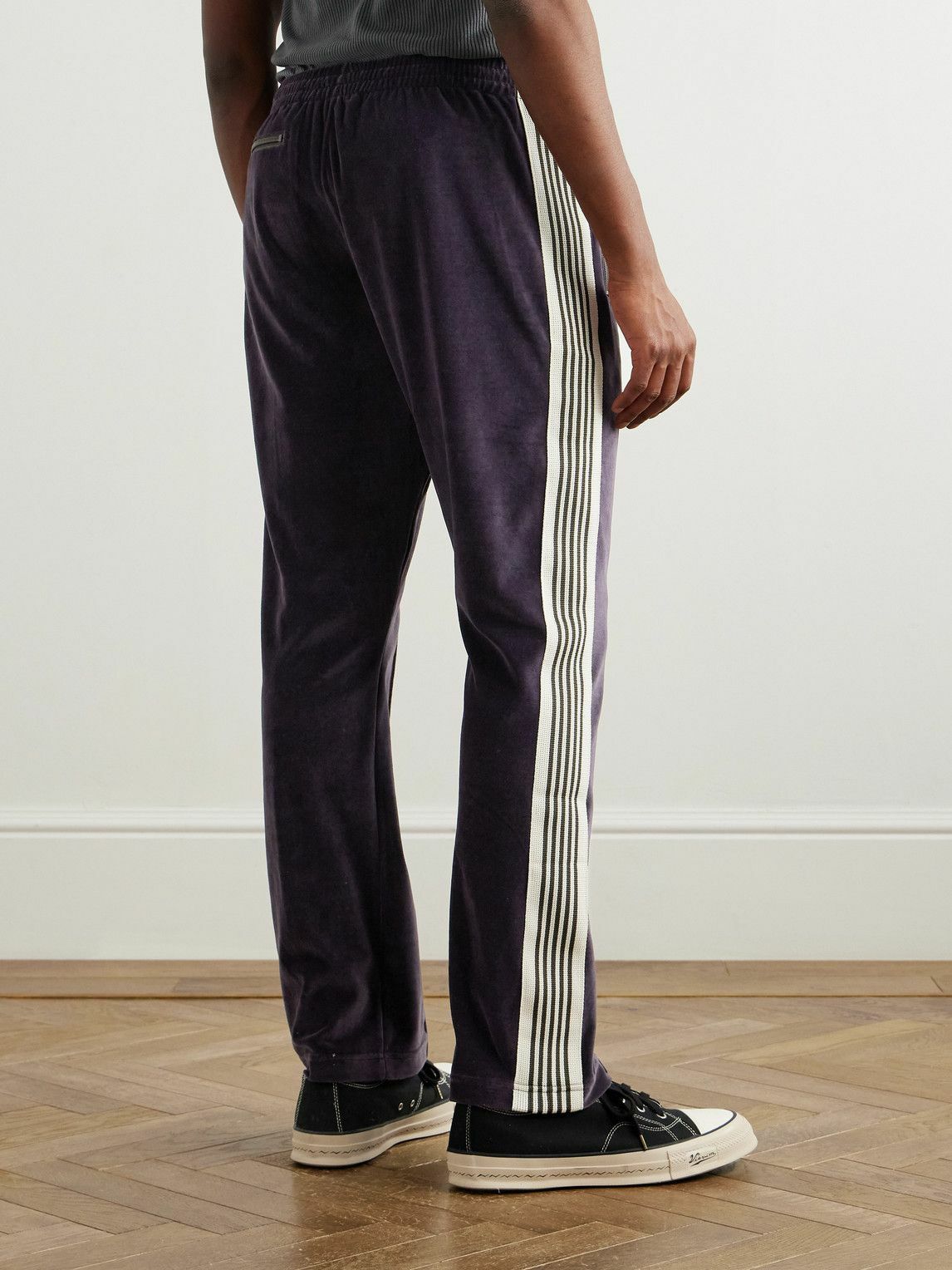 Needles - Logo-Embroidered Striped Cotton-Blend Velour Track Pants ...