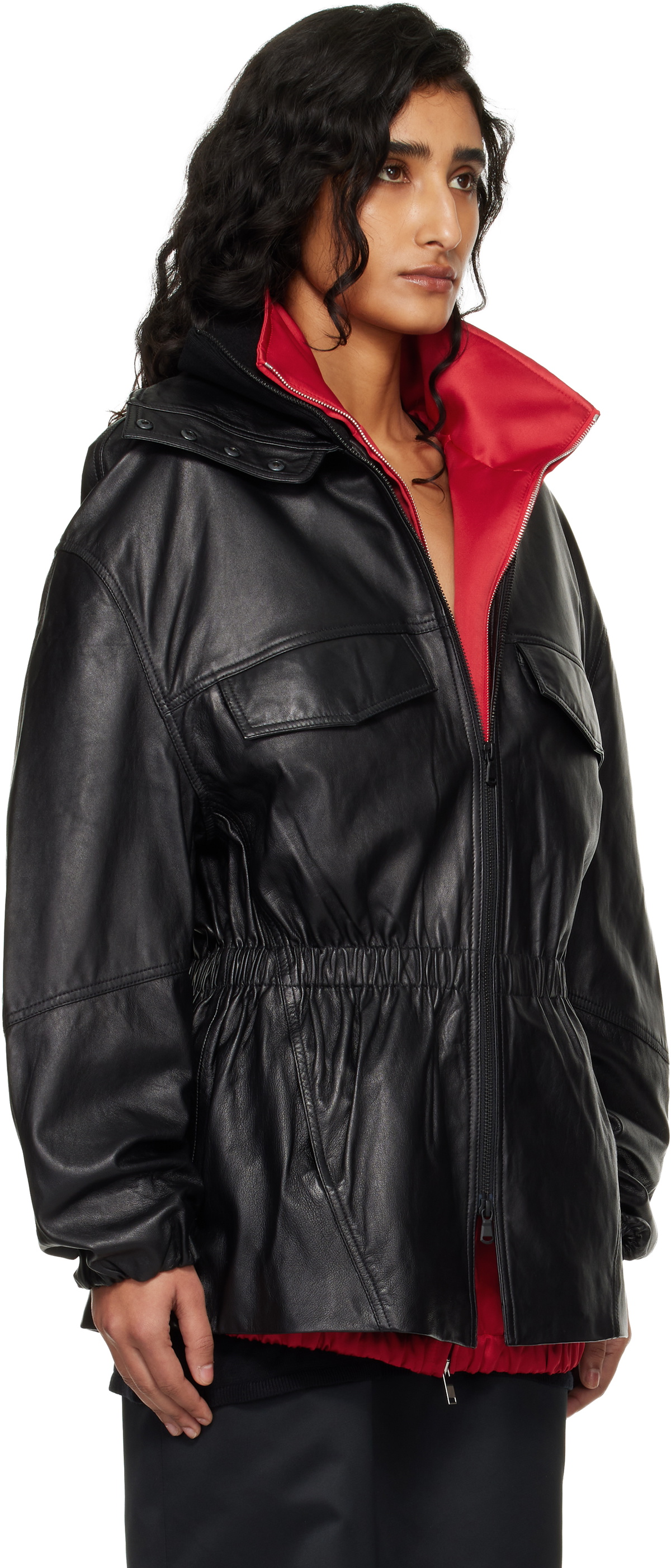 The Frankie Shop Black Carnaby Funnel Neck Leather Jacket The Frankie Shop