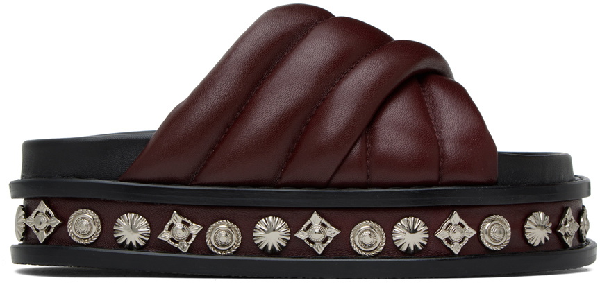 Toga Pulla Burgundy Embellished Leather Sandals Toga Pulla