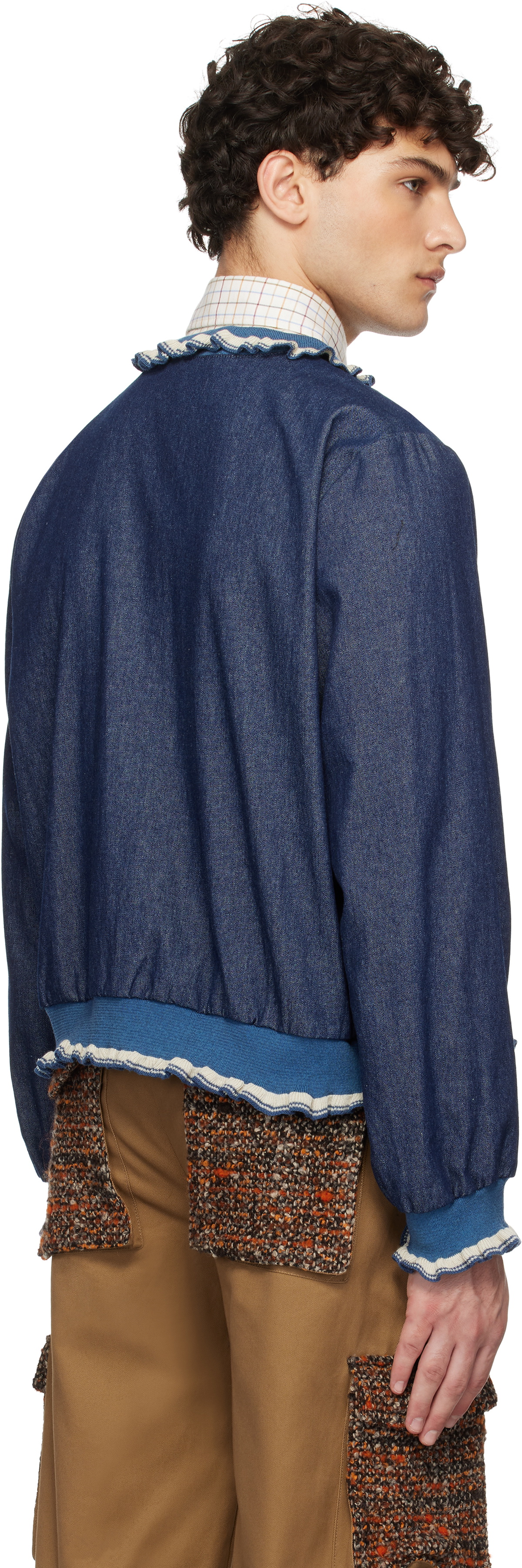 Anna Sui Blue Baseball Denim Bomber Jacket Anna Sui