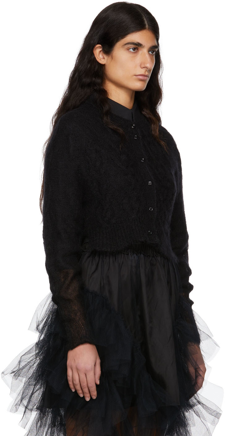 Simone Rocha Black Cable Knit Cropped Cardigan Simone Rocha