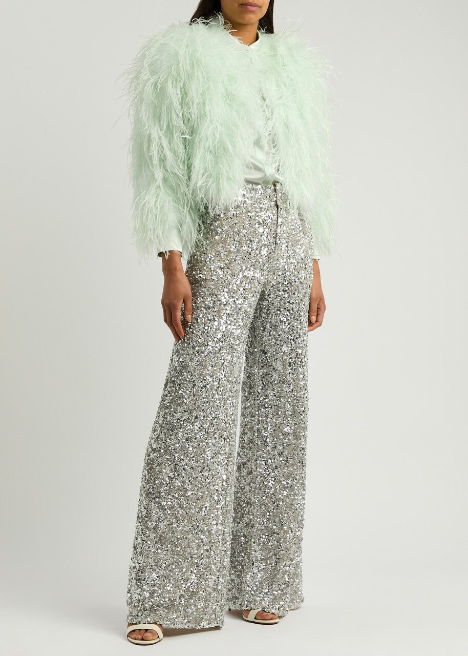 Alice + Olivia Kidman Cropped Feather Jacket Mint Alice + Olivia