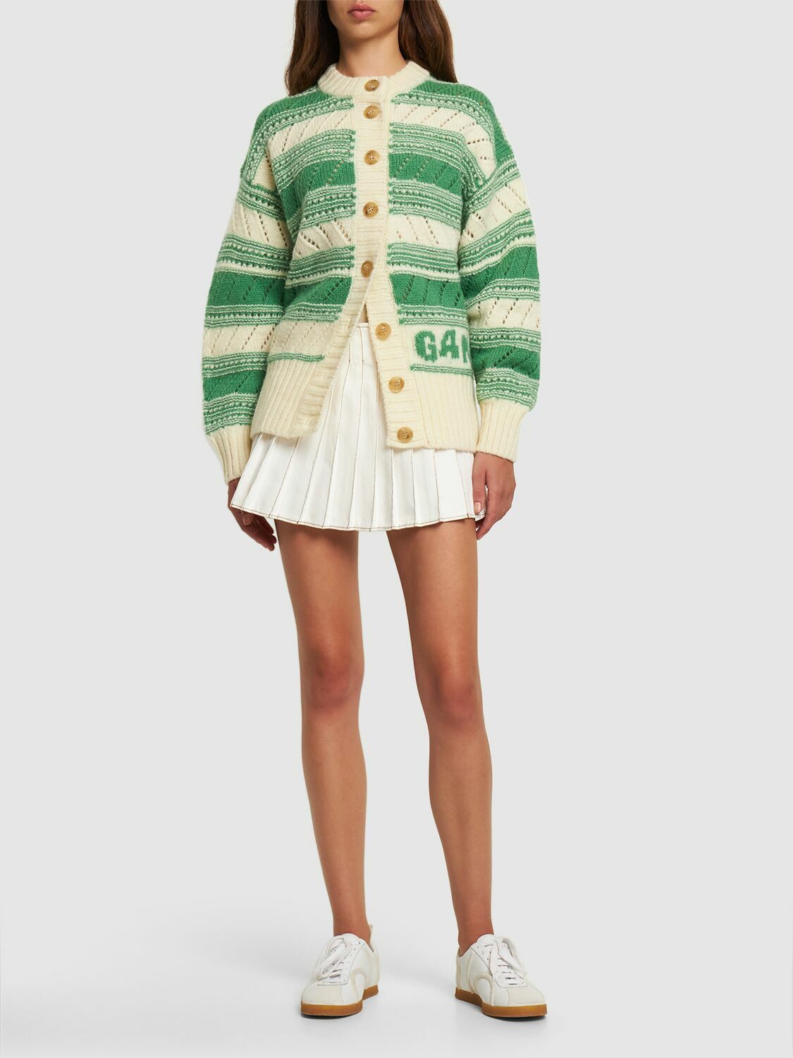 GANNI - Striped Logo Wool Cardigan GANNI