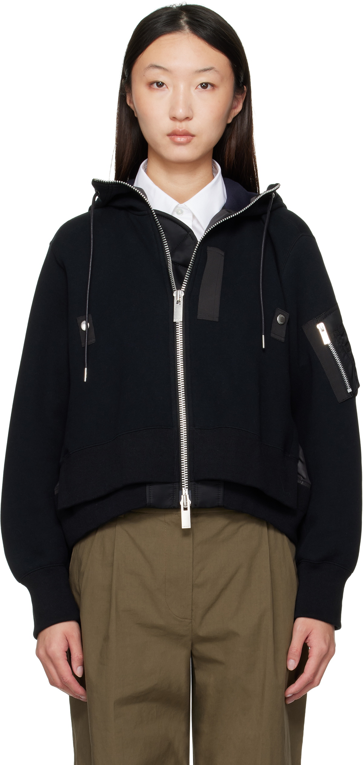 sacai Black Sponge Sweat x Nylon Twill Hoodie Sacai