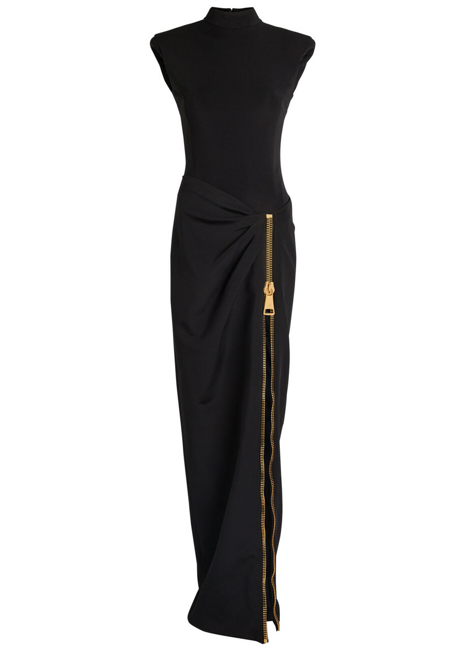 Balmain Zip-embellished Woven Maxi Dress Black Balmain