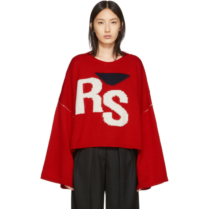 Raf Simons Red Oversized Intarsia Logo Sweater Raf Simons