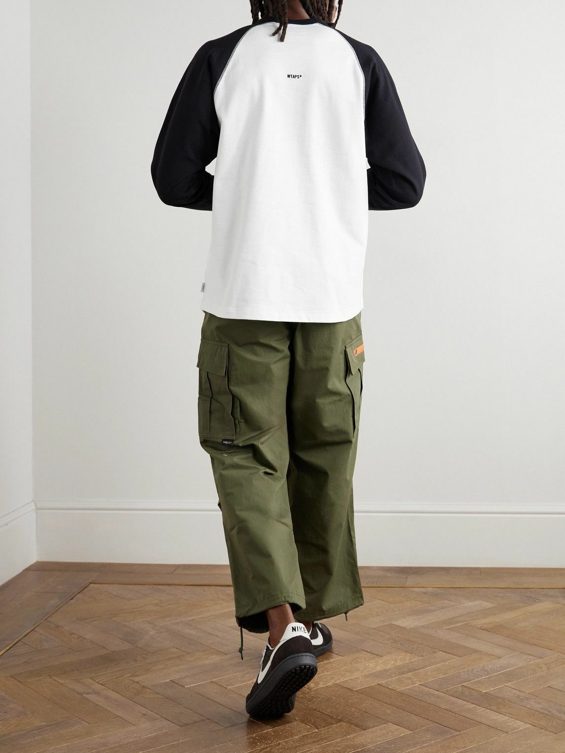 WTAPS - Ian Logo-Appliquéd Two-Tone Cotton-Jersey T-Shirt - White WTAPS