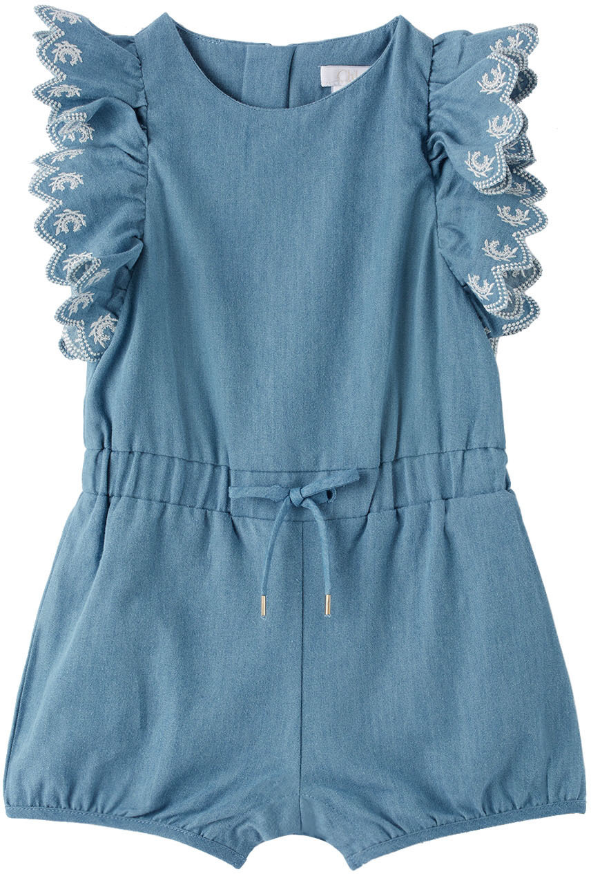 Chloé Baby Blue Cotton Romper Chloe