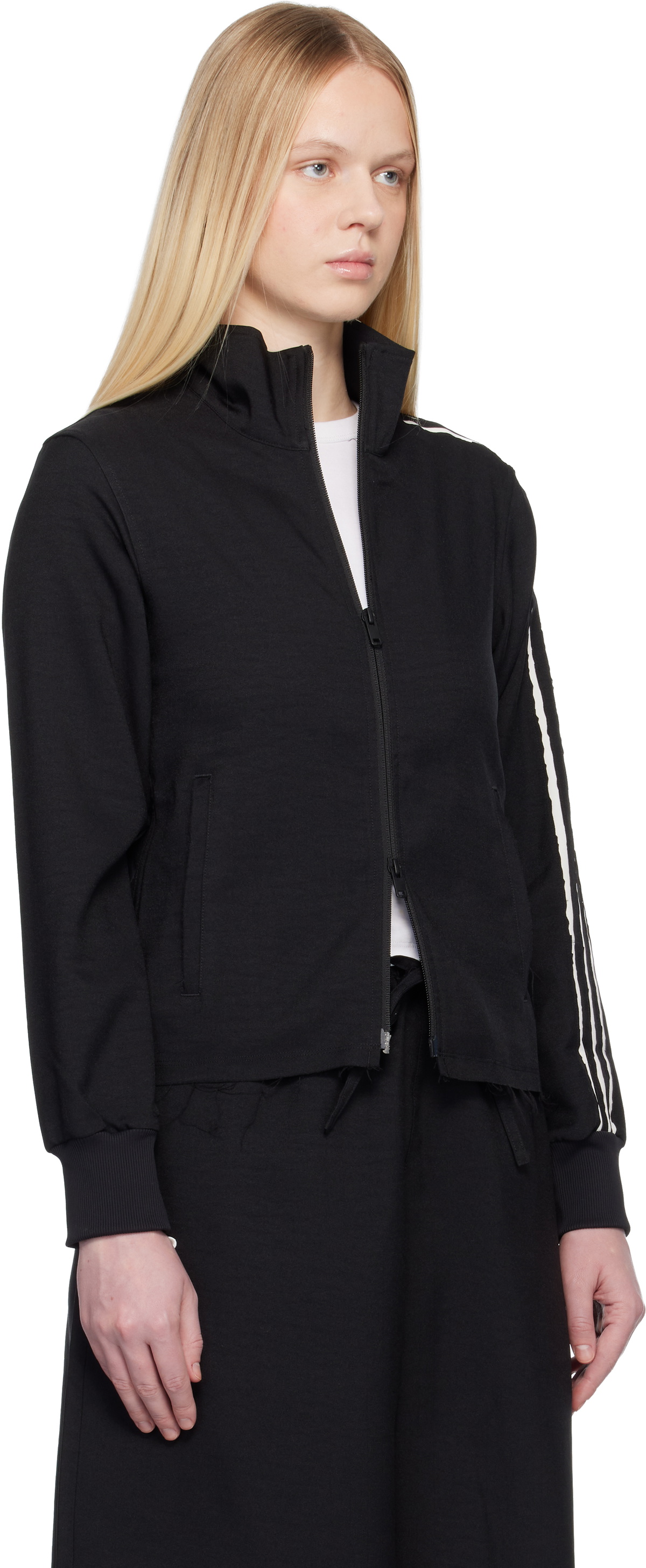 Y-3 Black Sport Uniform Raw Cut 3 Stripes Track Jacket Y-3