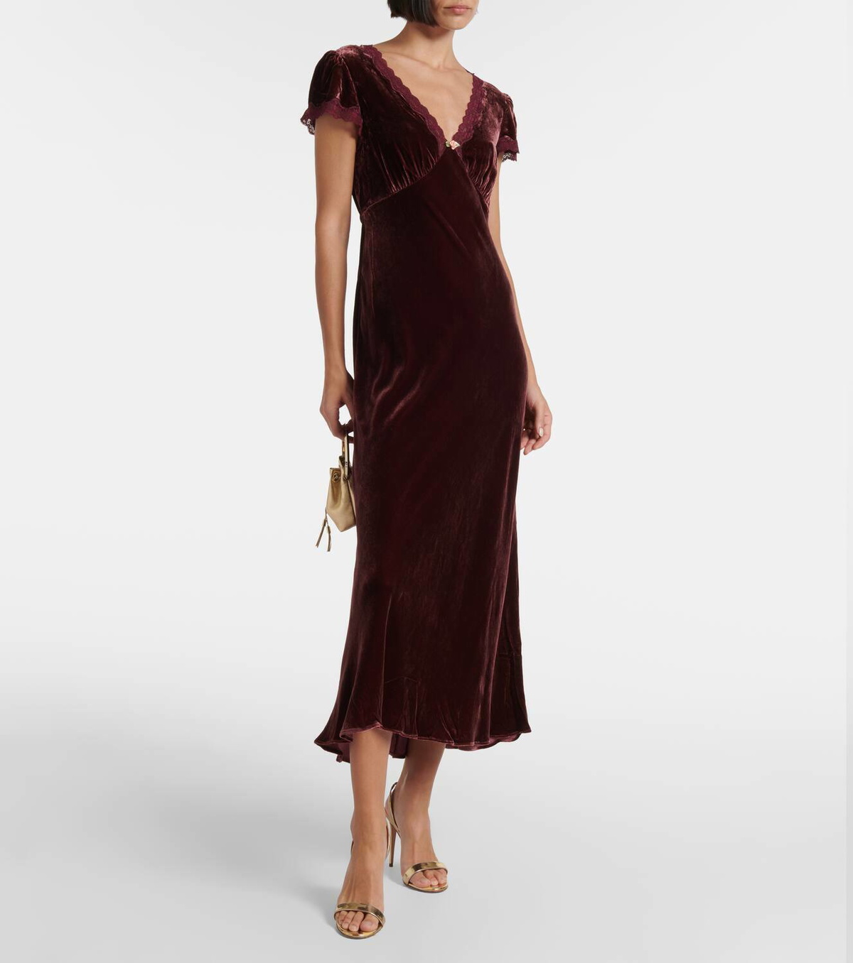 Rixo Clarice lace-trimmed velvet midi dress Rixo