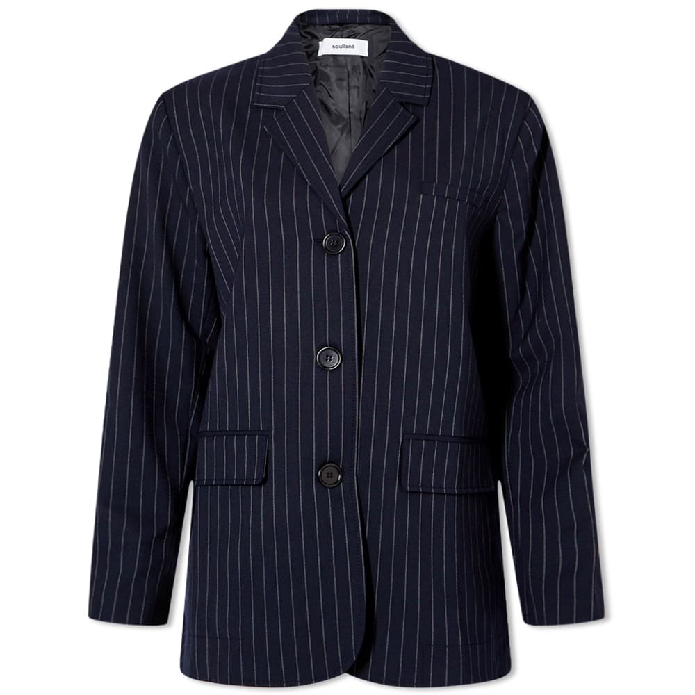 Soulland Women's Penelope blazer in Navy Pinstripes Soulland